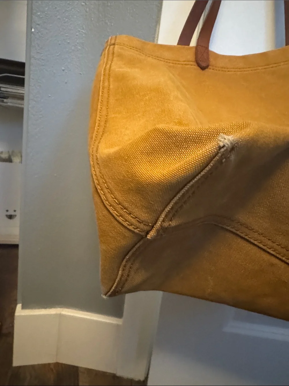 Madewell | Bags | Madewell Mustard Canvas Tote With Brown Leather ...